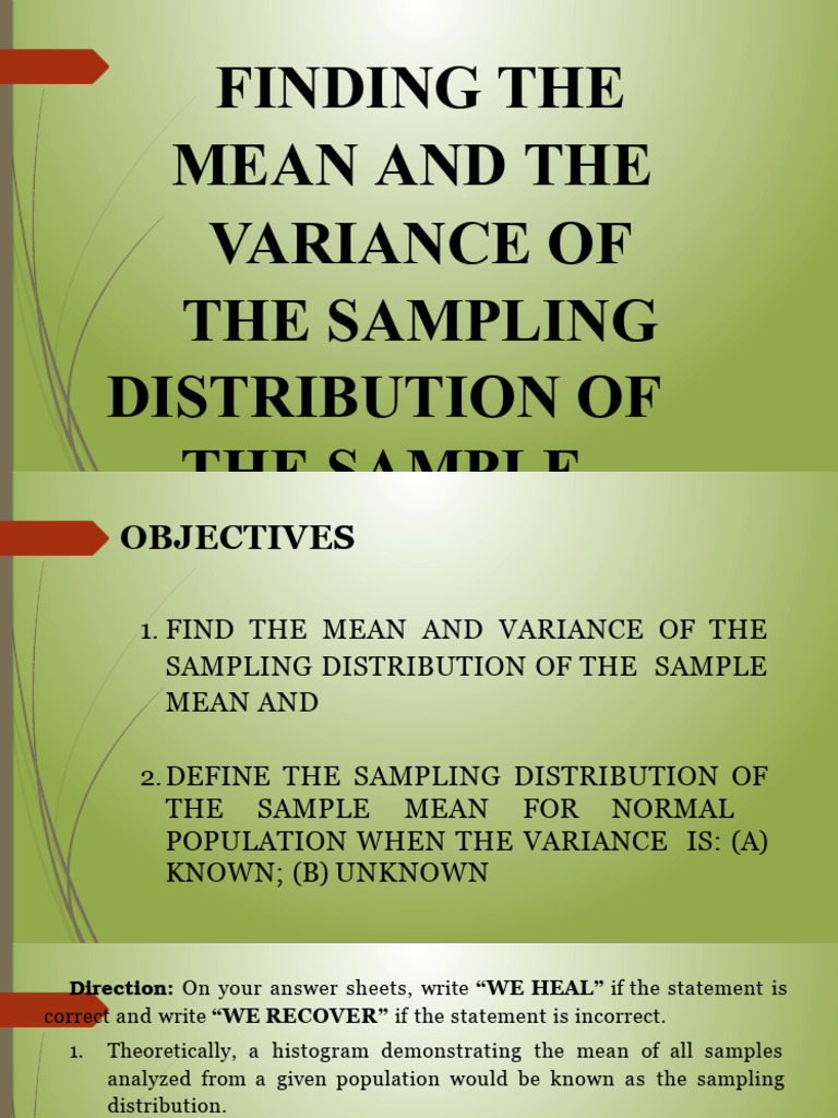 Finding The Mean And The Variance Of The Sampling Pdf Variance