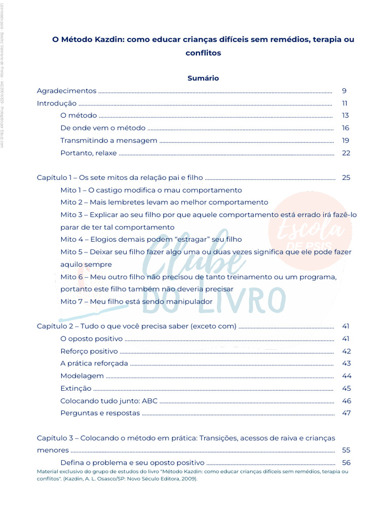 O Metodo Kazdin Sumario Clube Do Livro Escola de Psis | PDF | Conceitos psicológicos | Ciências ...