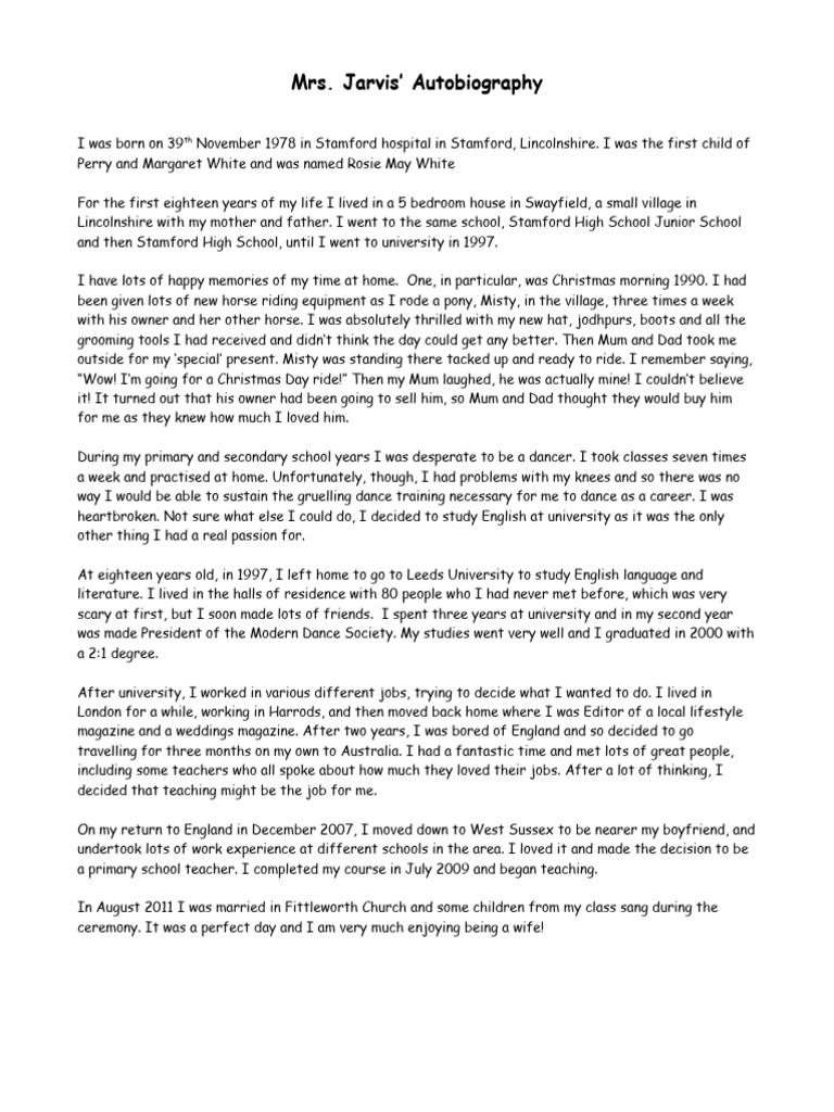 Mrs. Jarvis' Autobiography | PDF | Language Arts & Discipline | Poetry