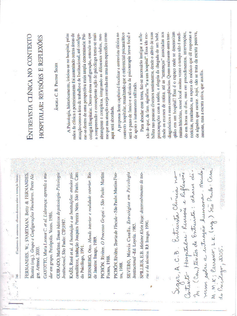 Entrevista Clínica No Contexto Hospitalar - Revisões e Reflexões | PDF