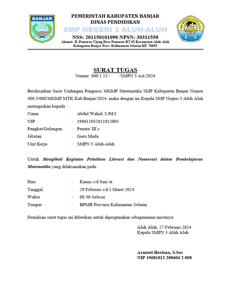 Surat Tugas MGMP 23 24 Genap | PDF