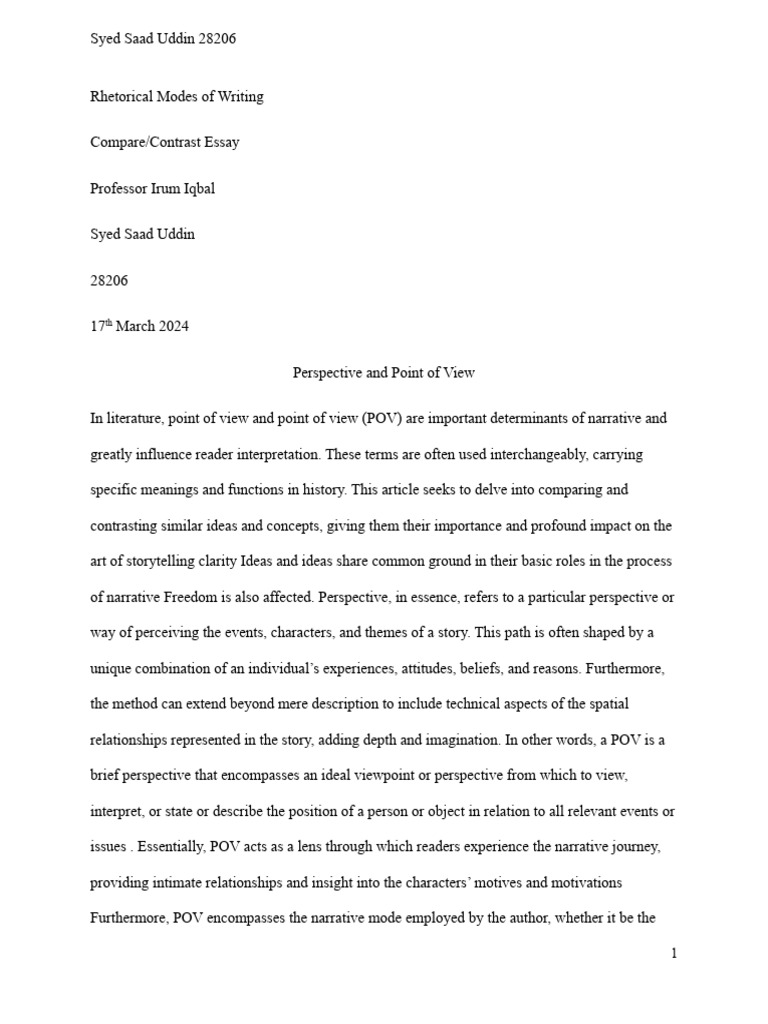 SYED SAAD UDDIN 28206, MIdterm Compare and Contrast Essay | PDF | Narration | Narrative