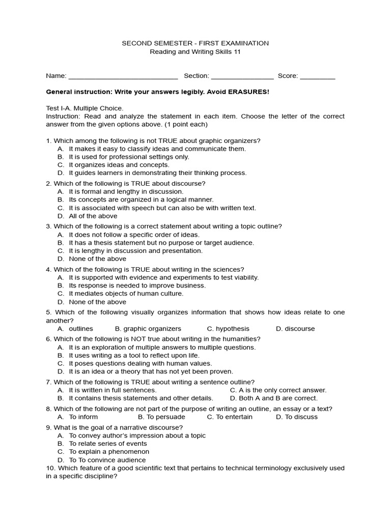 Reading and Writing Skills 11 - Exam | PDF | Truth | Idea