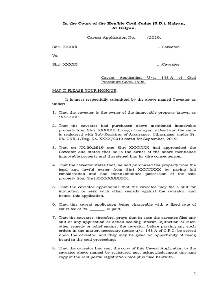 SD. - Caveat Application | PDF | Justice | Crime & Violence