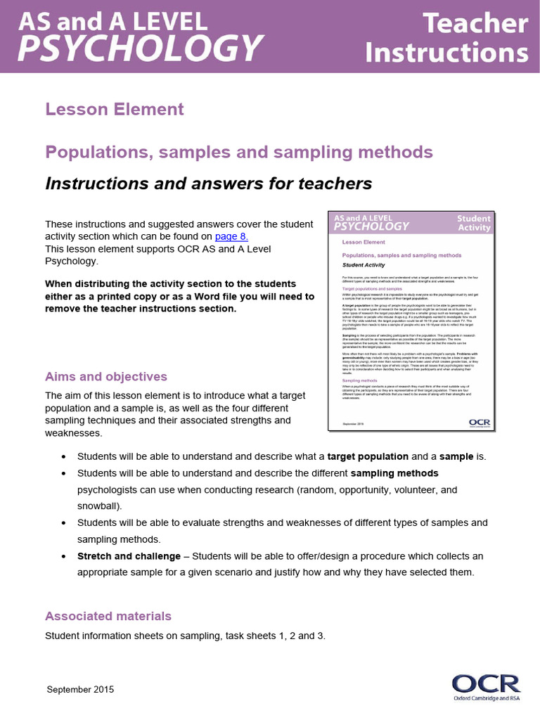 Populations Samples And Sampling Methods Lesson Element Pdf