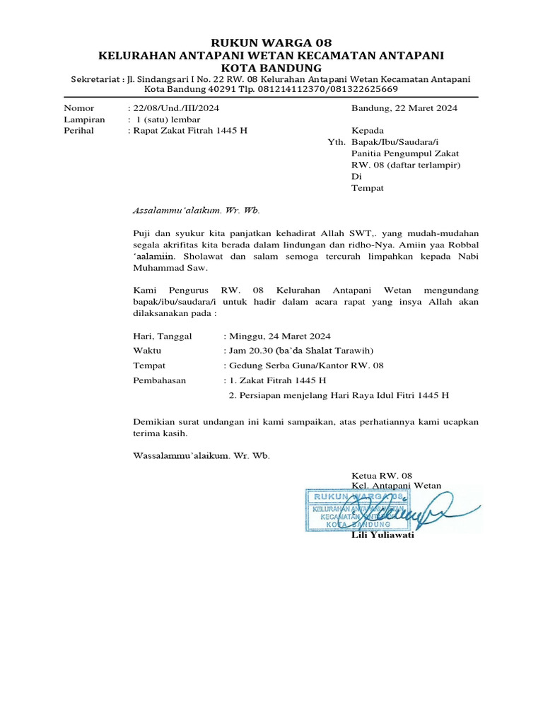 Rapat & Surat Tugas Zakat Fitrah 1445 H | PDF