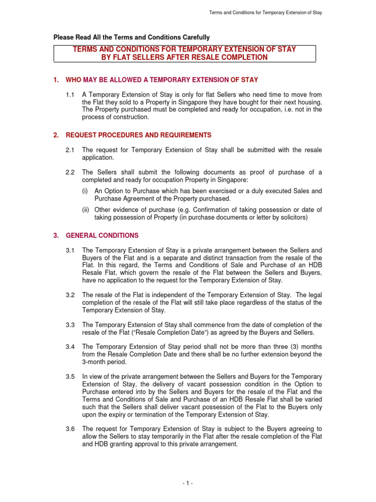 HDB Temporary Extension of Stay Terms | PDF | Indemnity | Lease