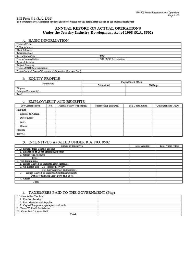 Ra 8502 Annual Report On Actual Operations | Download Free PDF | Taxes ...