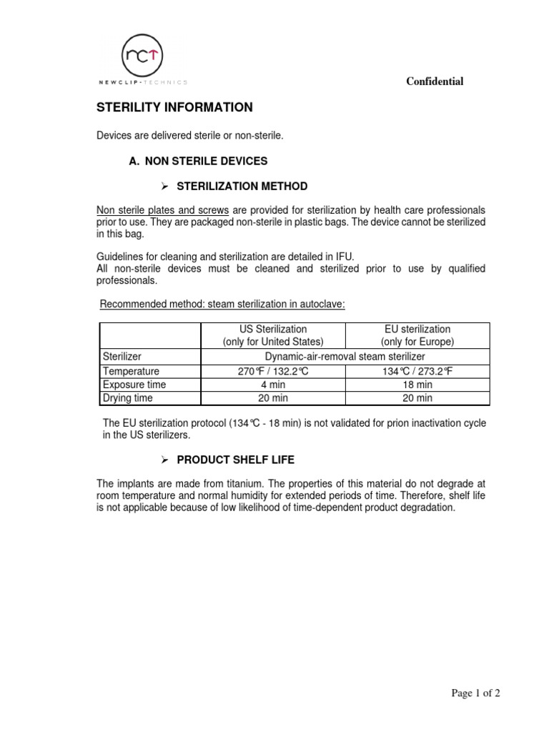 Sterility Information | PDF | Sterilization (Microbiology) | Shelf Life
