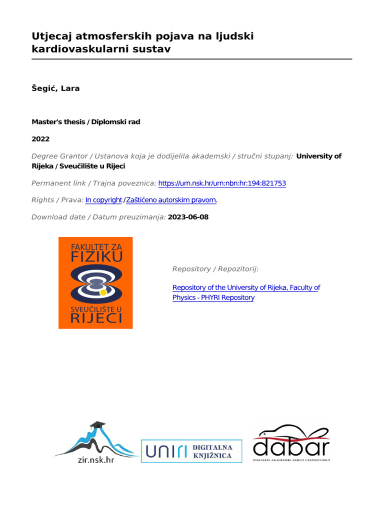 Utjecaj Atmosferskih Pojava Na Ljudski Kardiovaskularni Sustav | PDF