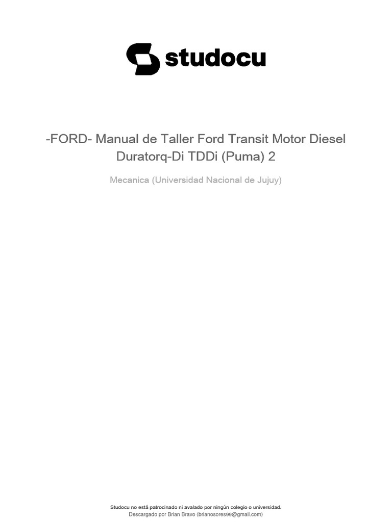 Ford Manual de Taller Ford Transit Motor Diesel Duratorq Di Tddi Puma 2 | PDF | Inyección de ...