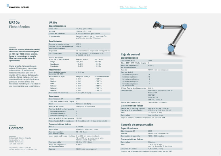 07 2021 Ur10e Fact Sheet Es Web | PDF | USB | Ingeniería Informática