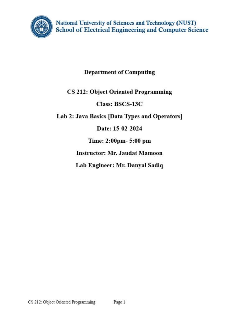 Lab 2 BSCS 13C OOP QUESTIONS | PDF | Data Type | Computer Programming Lab 2 BSCS 13C OOP QUESTIONS | PDF | Data Type | Computer Programming