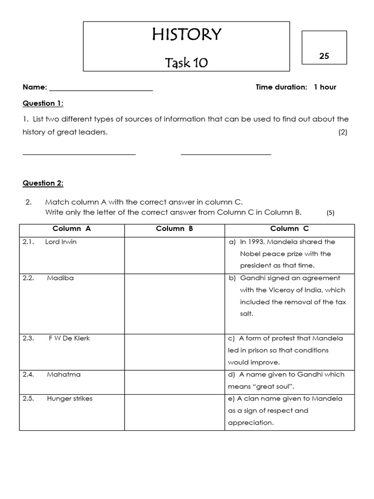 grade-4-history-task-10 | PDF | Mahatma Gandhi | Nelson Mandela