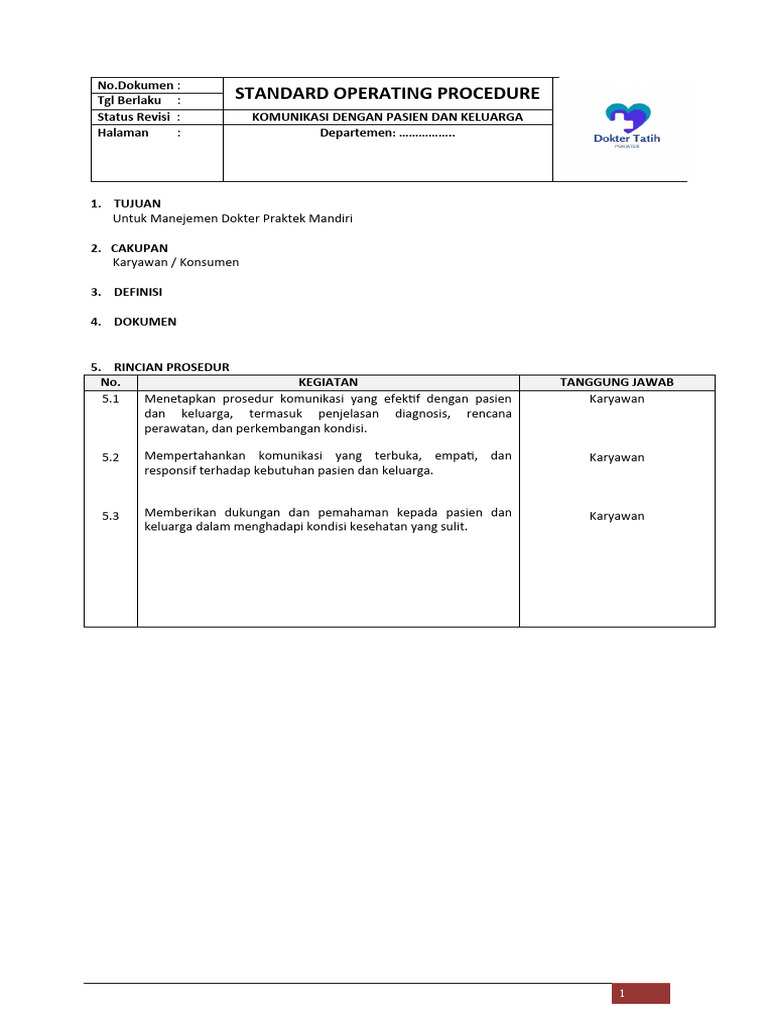 19.SOP KOMUNIKASI DENGAN PASIEN DAN KELUARGA | PDF