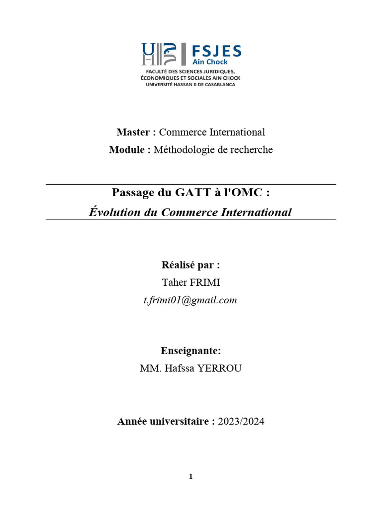 Transition du GATT à l'OMC en 1995 | PDF | Organisation mondiale du ...