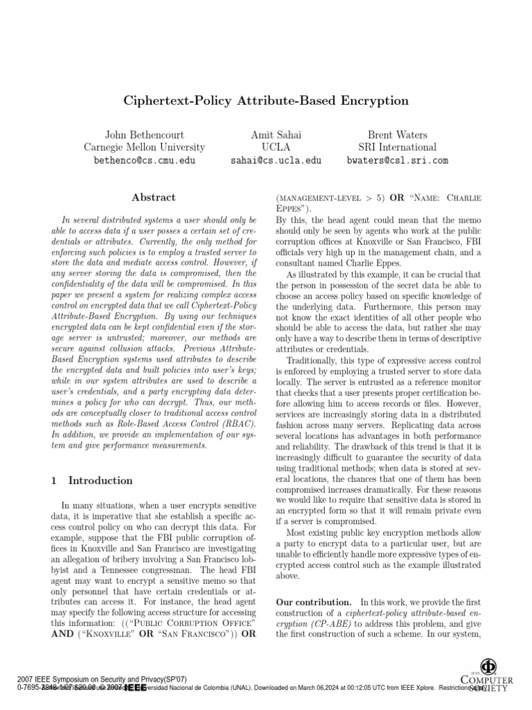 CP Abe | PDF | Encryption | Public Key Cryptography CP Abe | PDF | Encryption | Public Key Cryptography