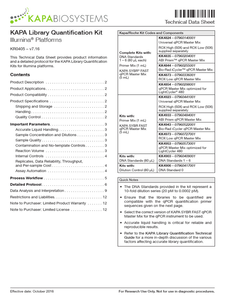 KAPA LibQuant Illumina TDS KR0405 v7.16 A41 | PDF | Real Time ...