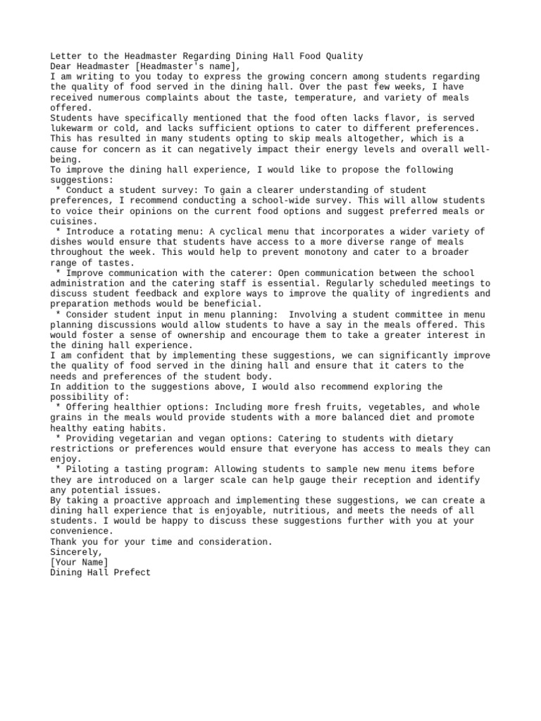 Letter To Report A Problem (Format) | PDF | Healthy Diet | Diet (Nutrition)