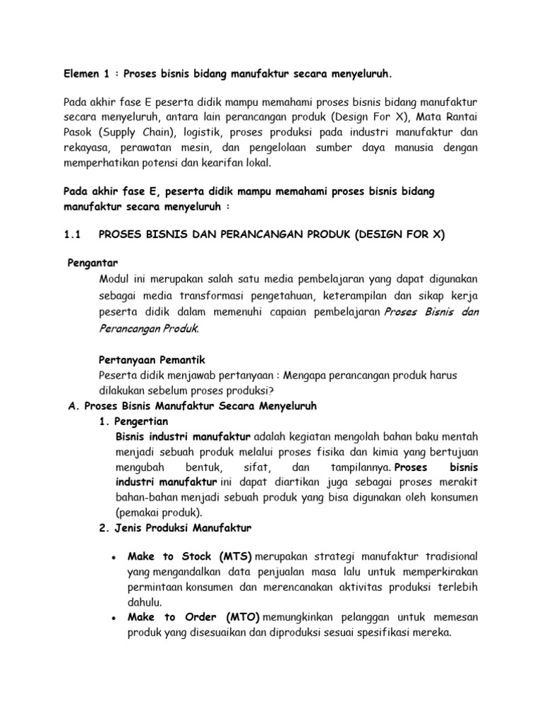 Elemen 1 Proses Bisnis Bidang Manufaktur Secara Menyeluruh. | PDF
