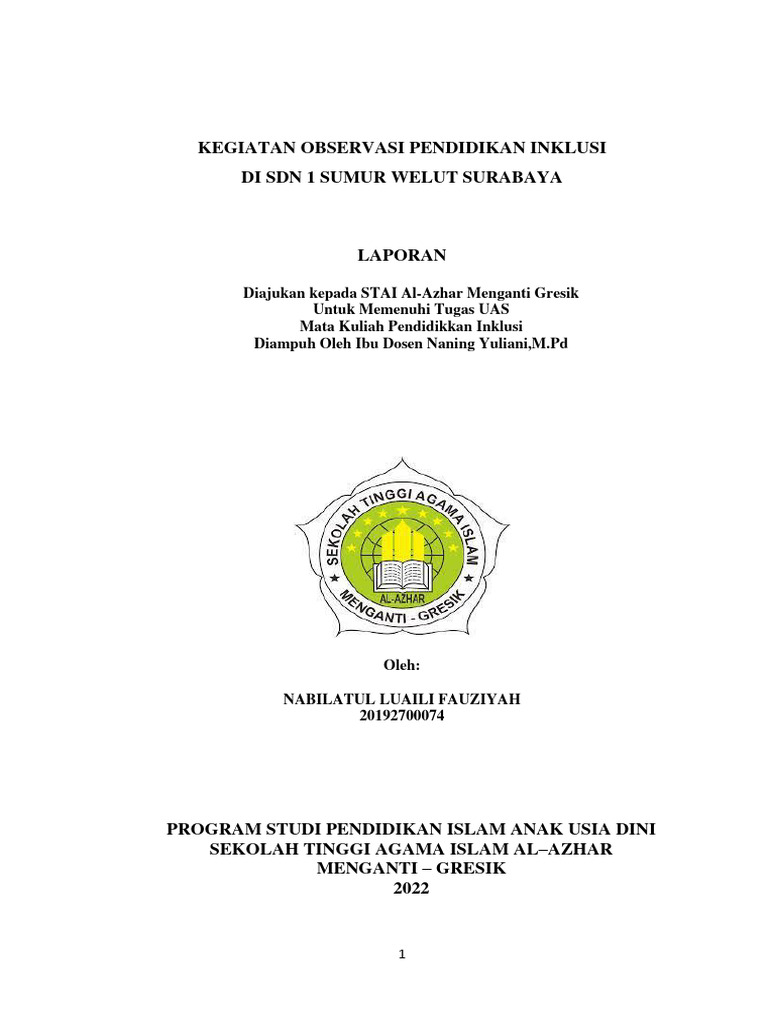Laporan Observasi Pendidikan Inklusi | PDF | Kesehatan Holistik | Karier & Perkembangan
