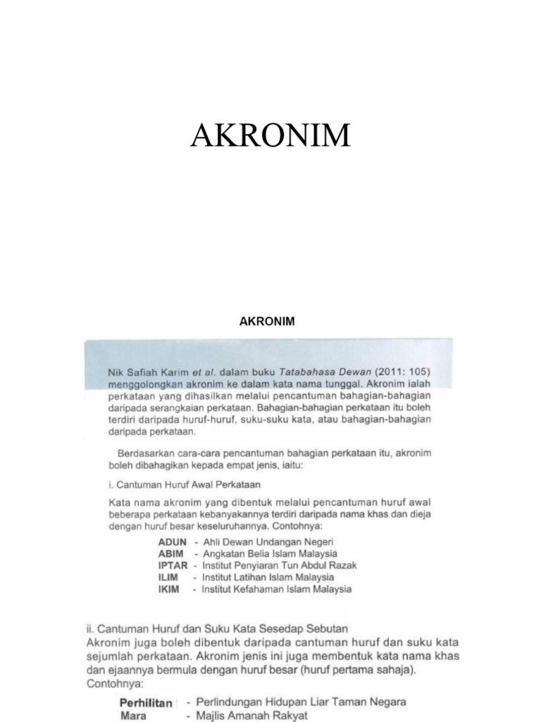 Nota Akronim Dan Latihan (BM Tingkatan 2) | PDF