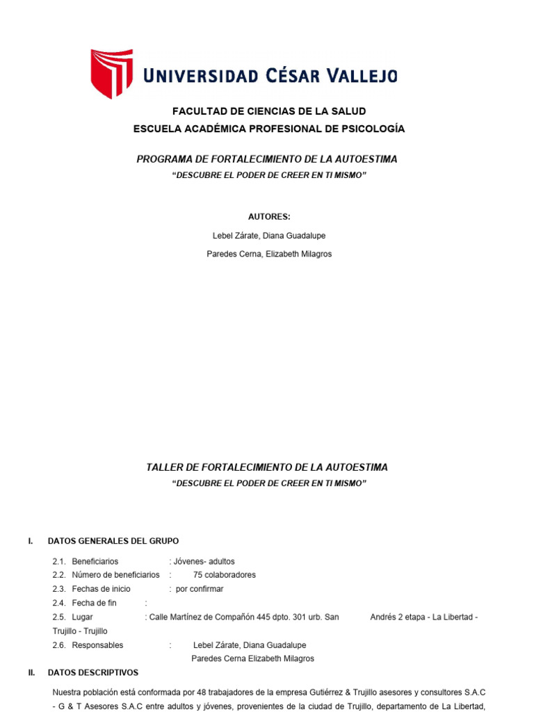 Programa Cognitivo - Conductual Autoestima Jóvenes 2023 | PDF