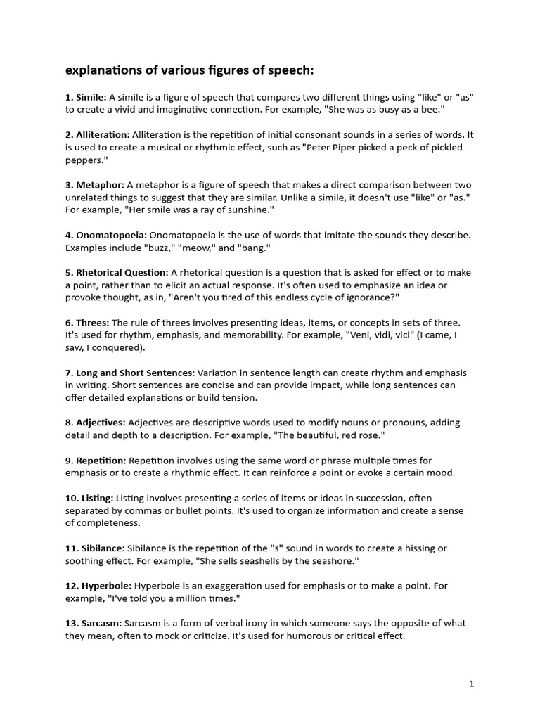 Explanations of Various Figures of Speech | PDF | Metaphor