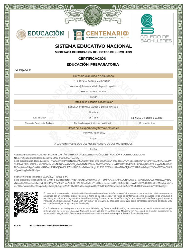 Certificado de Prepa | PDF