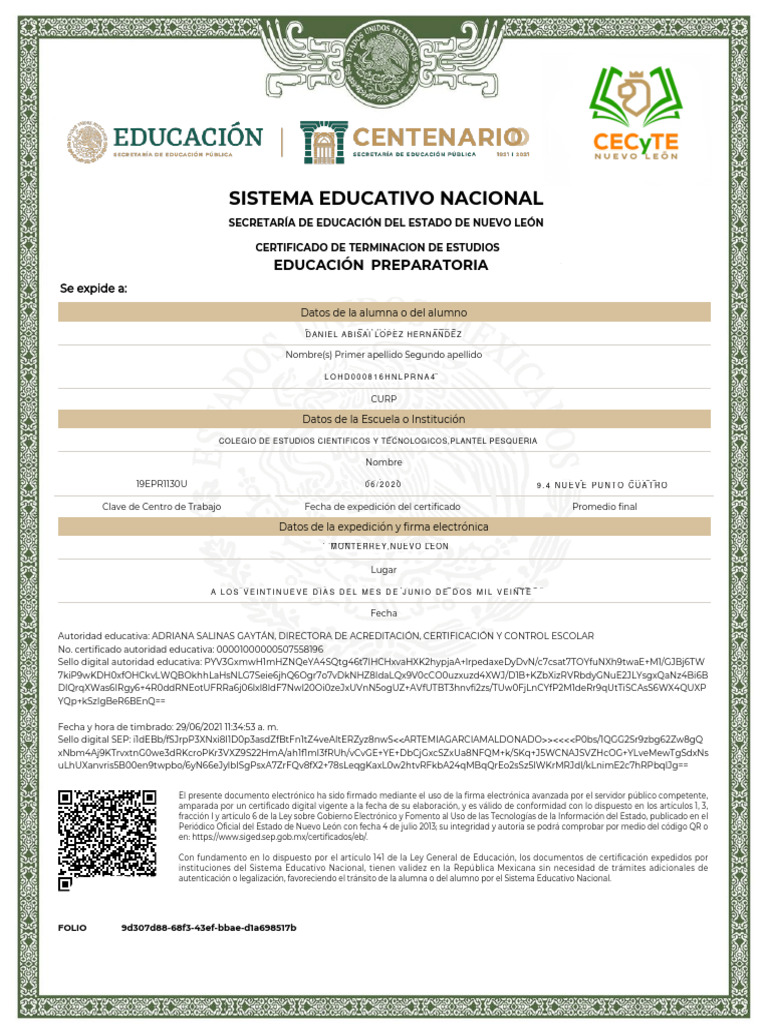 Certificado Cecyte | PDF