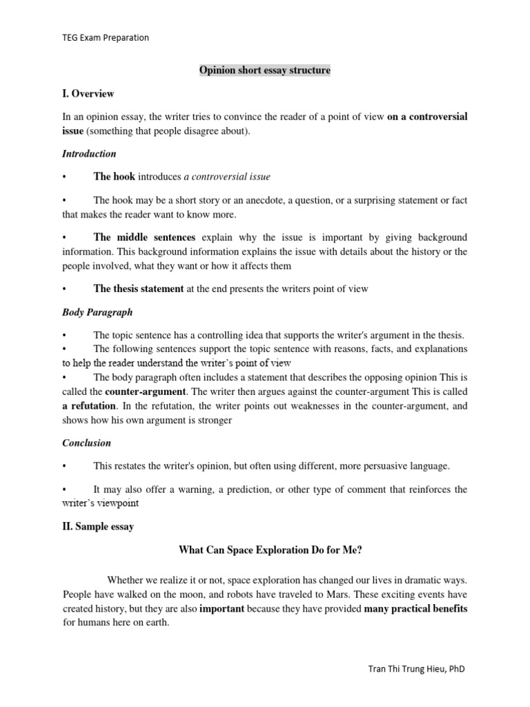Opinion Short Essay Structure Pdf