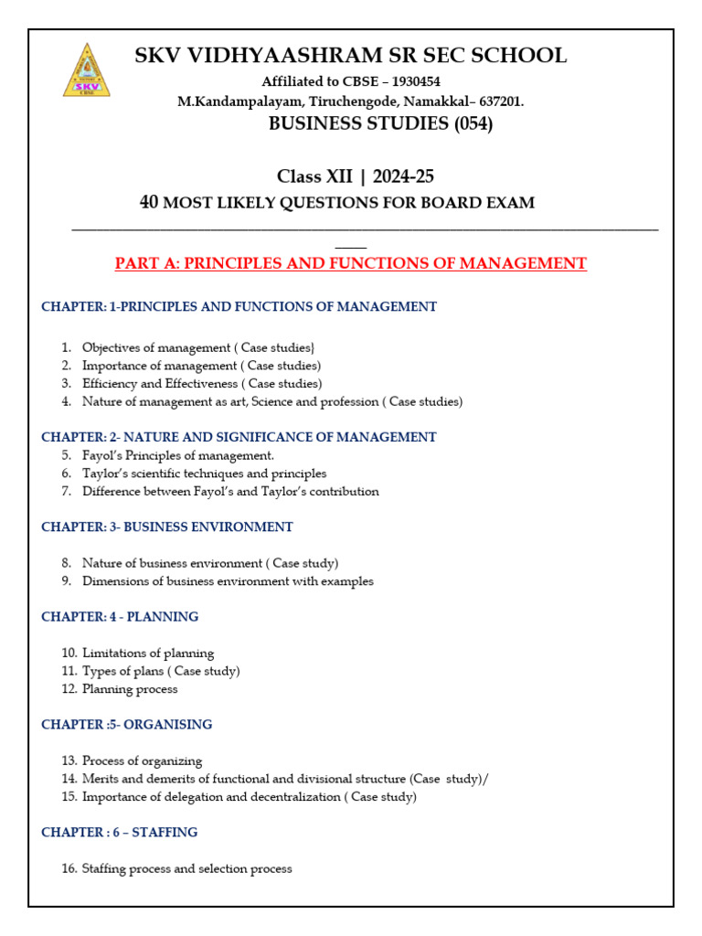 100% Most Likely Questions For Board Exam 2023-24 (Business Studies) | PDF | Capital (Economics ...