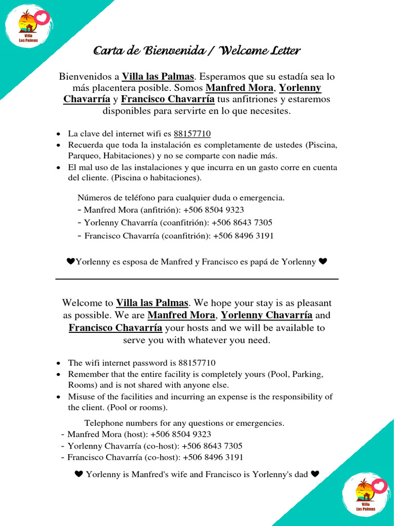 Carta de Bienvenida Welcome Letter | PDF