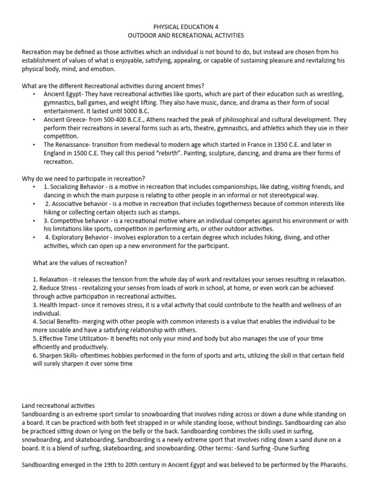 PHYSICAL EDUCATION 4 Handouts | PDF | Recreation | Shoe