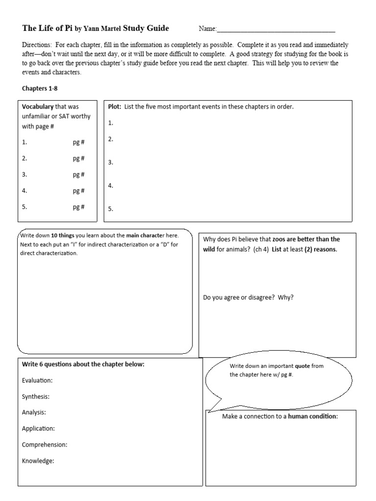 Life of Pi Study Guide: Chapters 1-100 | PDF | Reading Comprehension ...