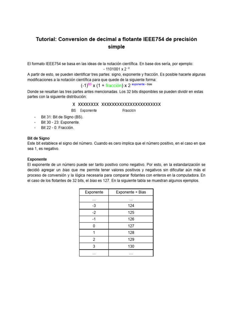 Conversión Decimal a Flotante IEEE 754 | PDF | Poco | Decimal