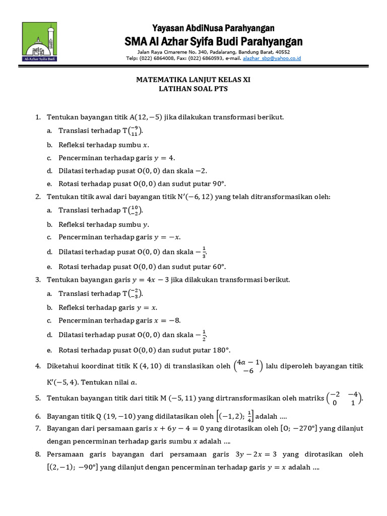 Matematika Lanjut Kelas 11 - Latihan Soal PTS | PDF
