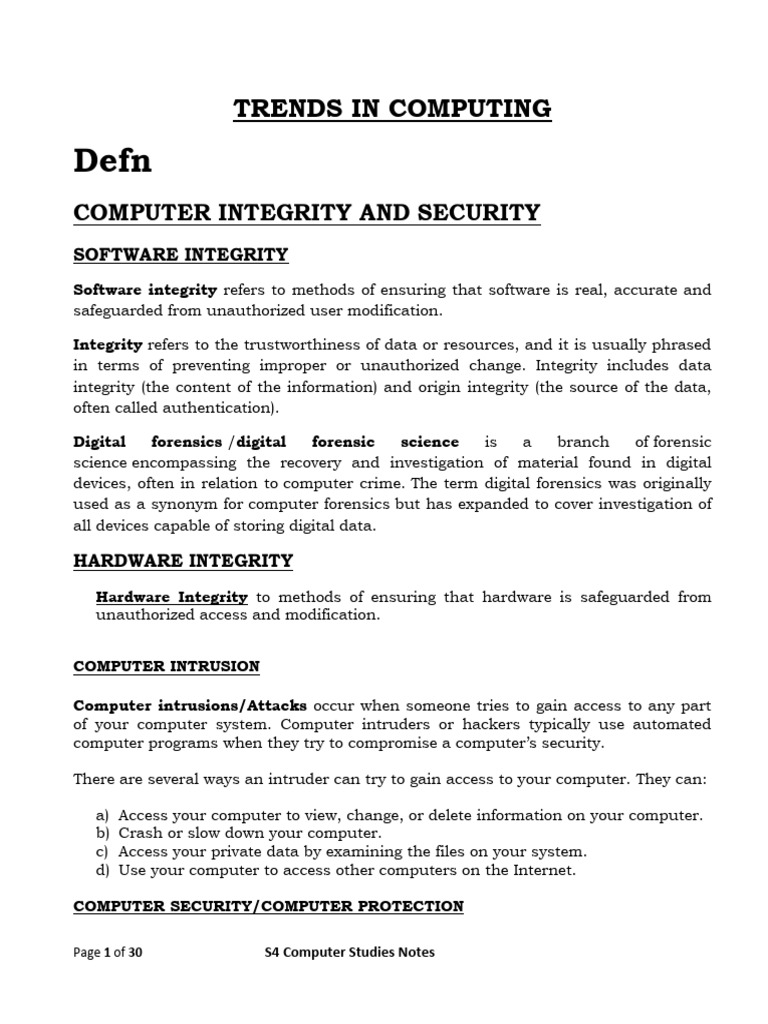 S4 Computer Studies Notes TRENDS in COMP | Download Free PDF | Malware ...