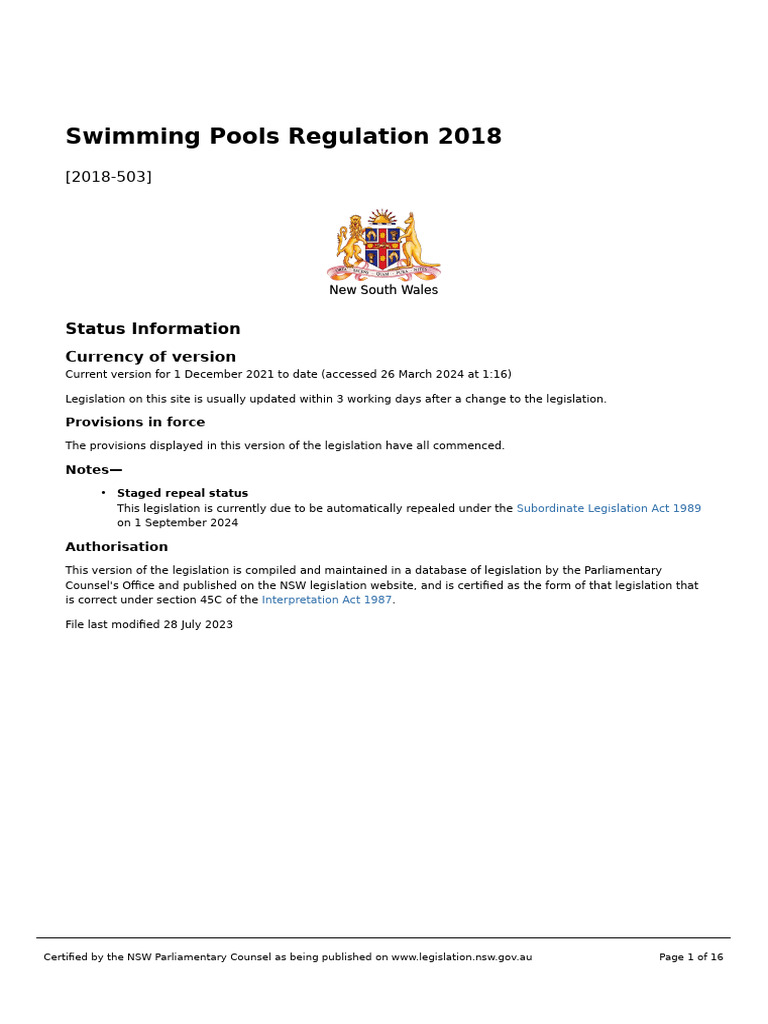 Swimming Pools Regulation sl-2018-0503 | PDF | Regulatory Compliance ...