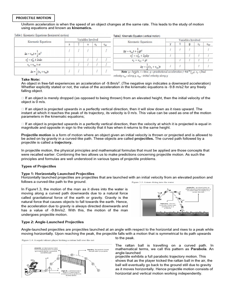 Projectile Motion Summary | PDF | Acceleration | Physical Quantities