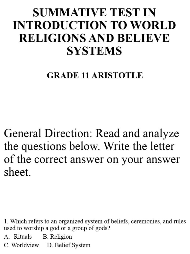 Summative Test in Introduction To World Religions and | PDF ...