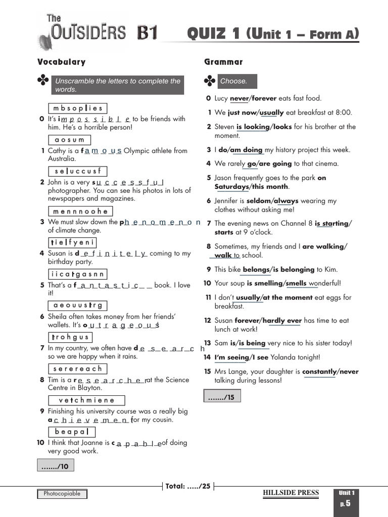 B1 Quiz - Grammar Practice | PDF