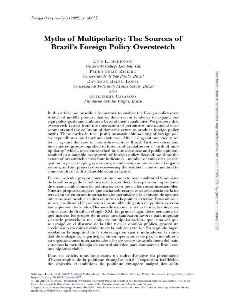 Schenoni Et Al - 2022 - Myths of Multipolarity | PDF