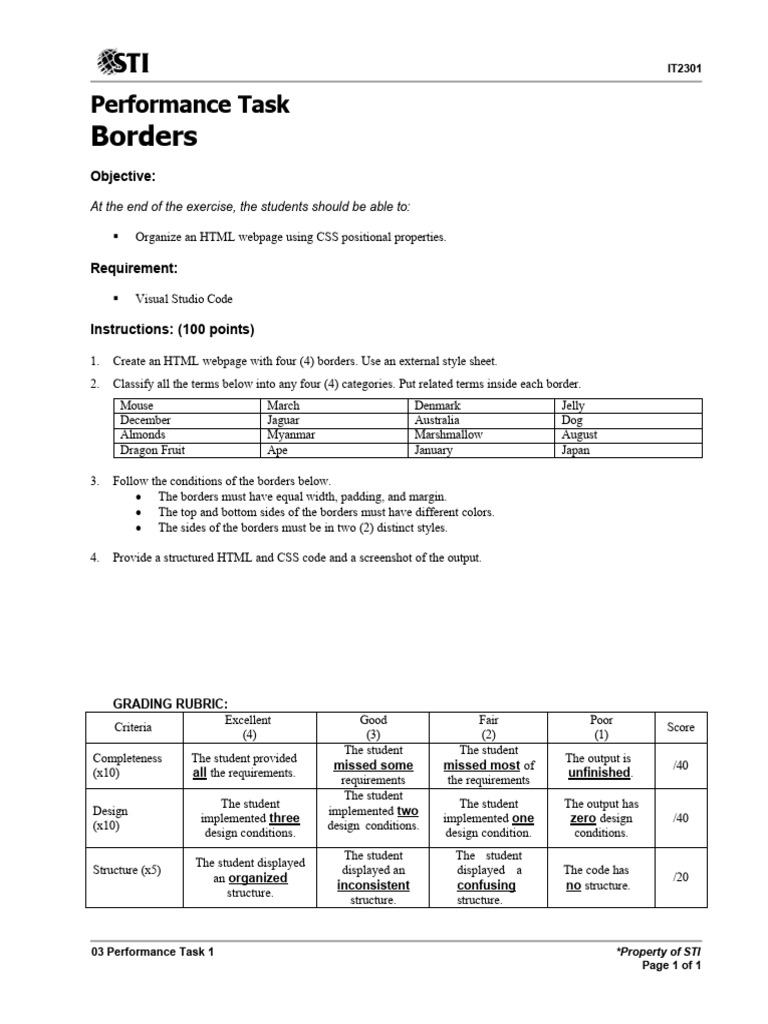 HTML Borders Task for Students | PDF | Computers