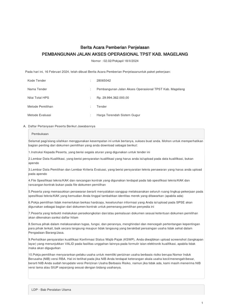 Berita Acara Pemberian Penjelasan-TPST | PDF