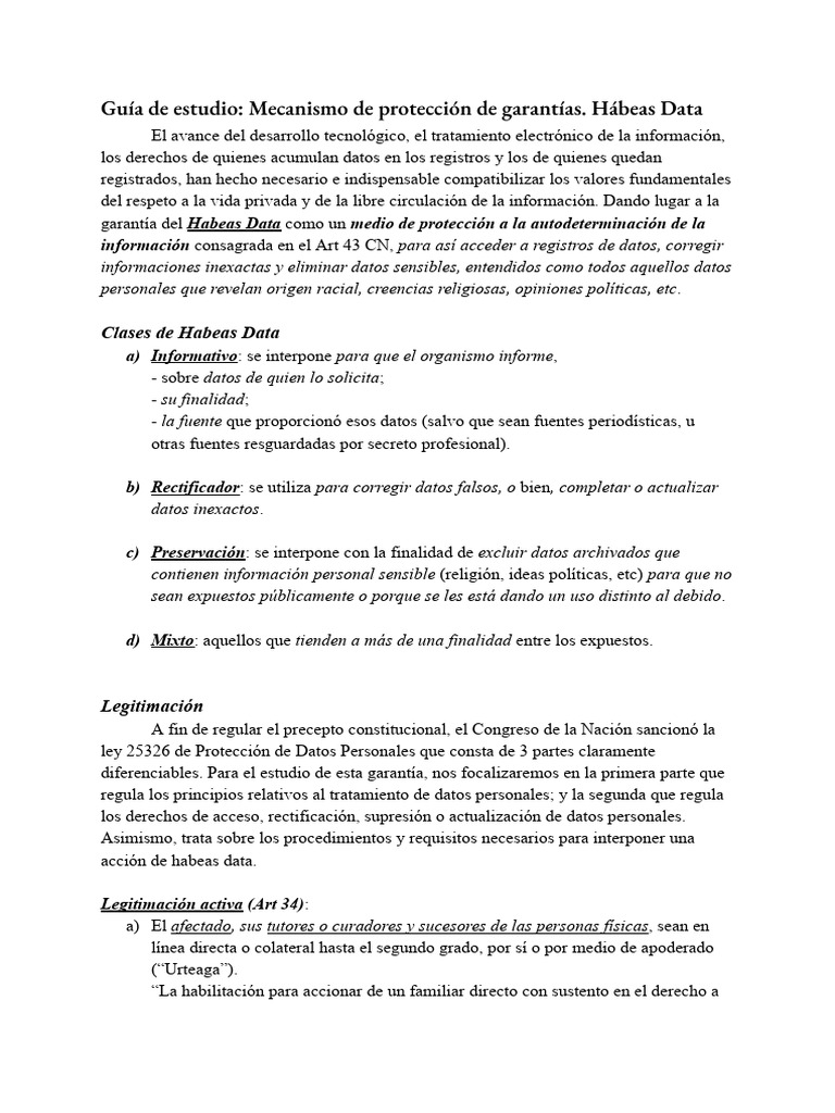 Guía de Estudio - Habeas Data | PDF | Justicia | Crimen y violencia