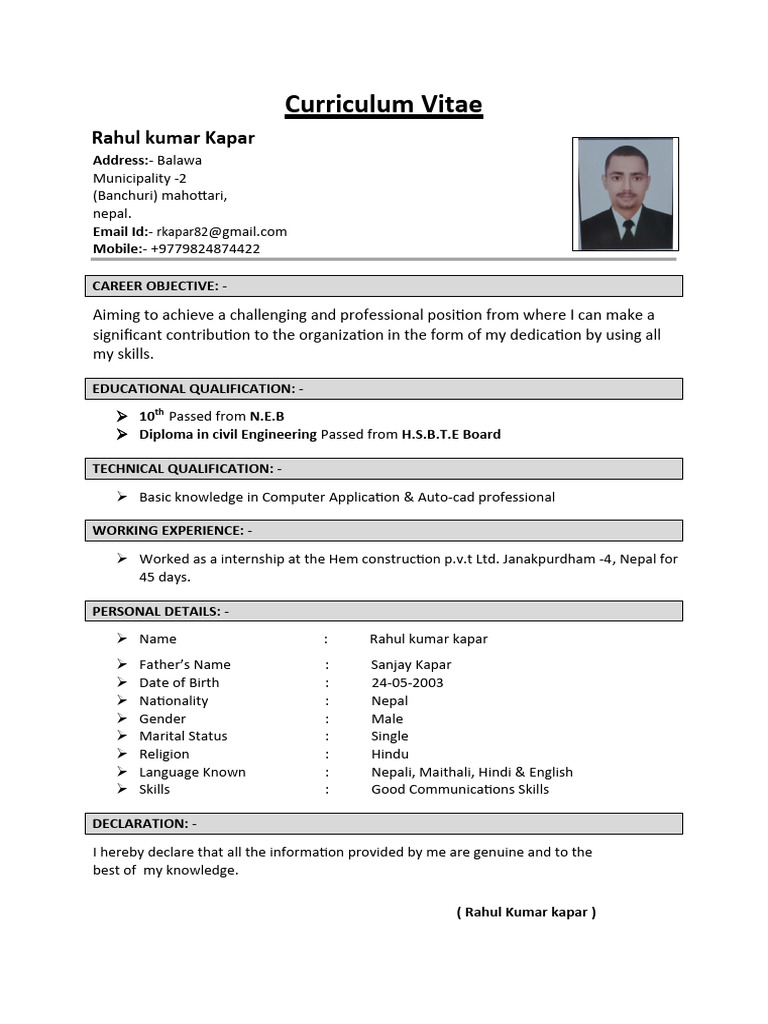 Curriculum Vitae of Rahul Kumar Yadav | PDF