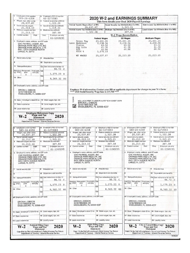 2020 W-2 and EARNINGS SUMMARY | PDF