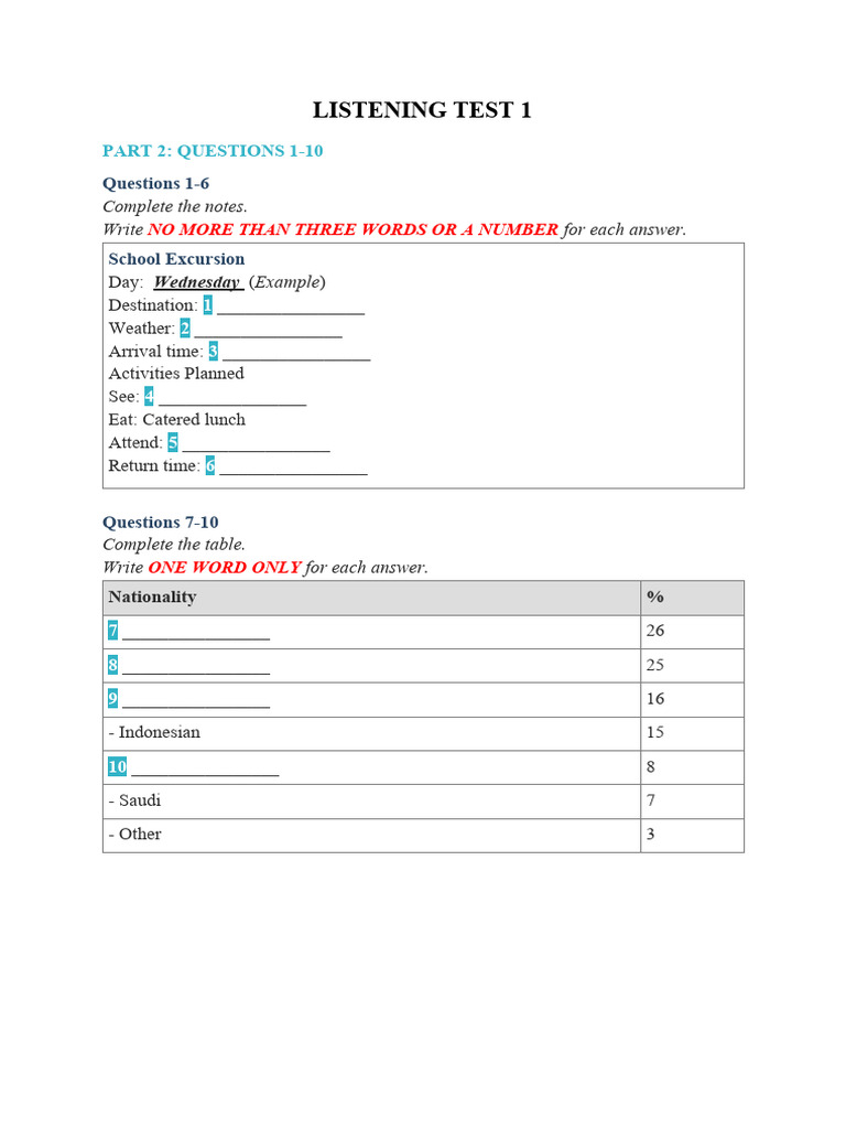 Test 1 (Listening-Actual Test) | PDF | Teaching Methods & Materials