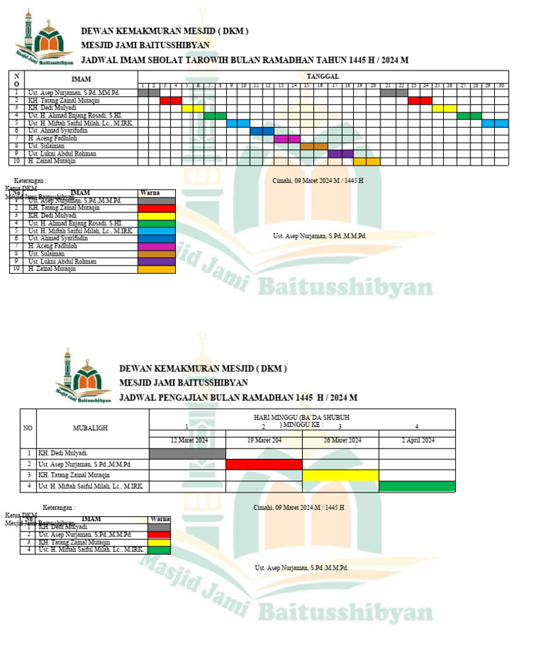 Jadwal DKM Masjid Jami Baitusshibyan 2024 | PDF